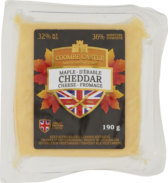 COOMBE CASTLE CHEDDAR CHEESE WITH MAPLE SYRUP