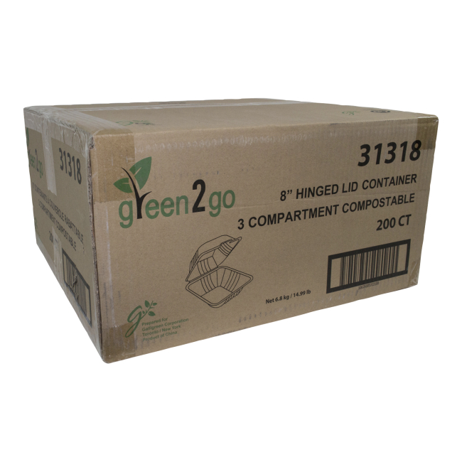 Green2go Hinged-lid Container Square Natural Sugarcane 8'' W/3 ...