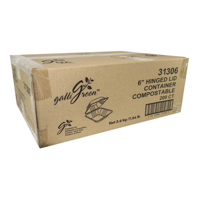 Green2go Hinged-lid Container Square Natural Sugarcane 6'' (green2go)